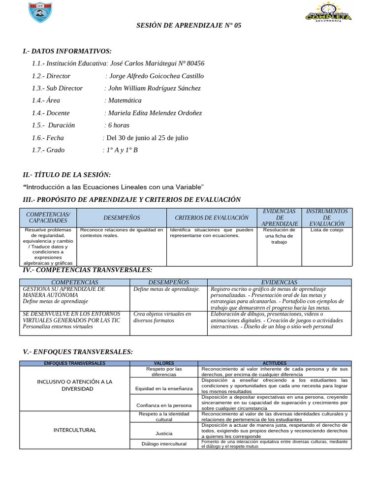SESION 6 | PDF | Ecuaciones | Aprendizaje