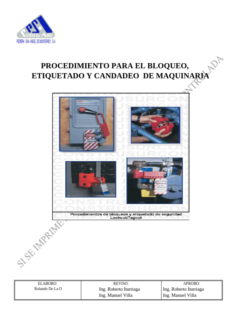 Procedimiento para El Bloqueo, Etiquetado y Candadeo de Maquinaria | PDF