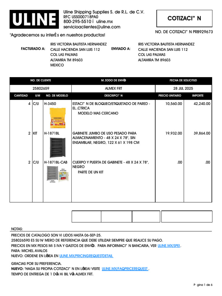 Uline Pricing Request PRB929673 | PDF