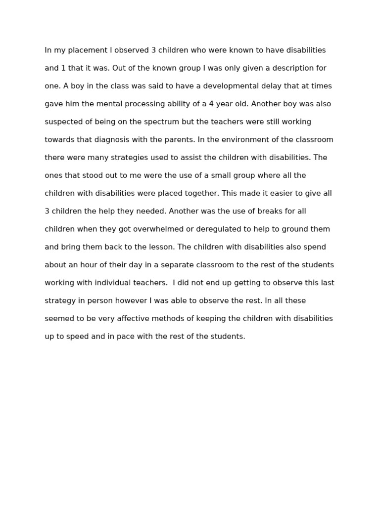 Sped 313 Practicum Reflection Assignment | PDF