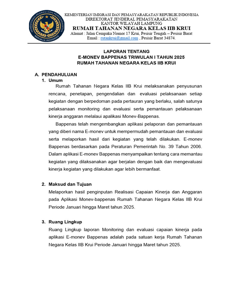 Laporan E-Monev Bappenas 2025 Krui | PDF