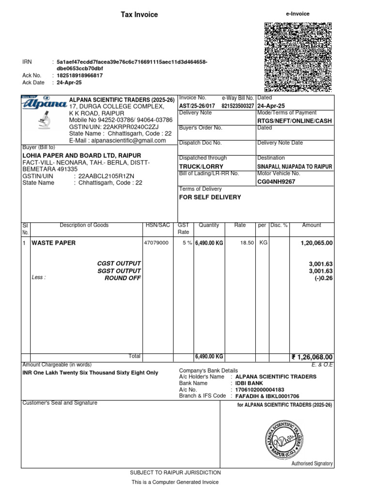 Tax Invoice for Alapana Scientific Traders | PDF | Taxation ...