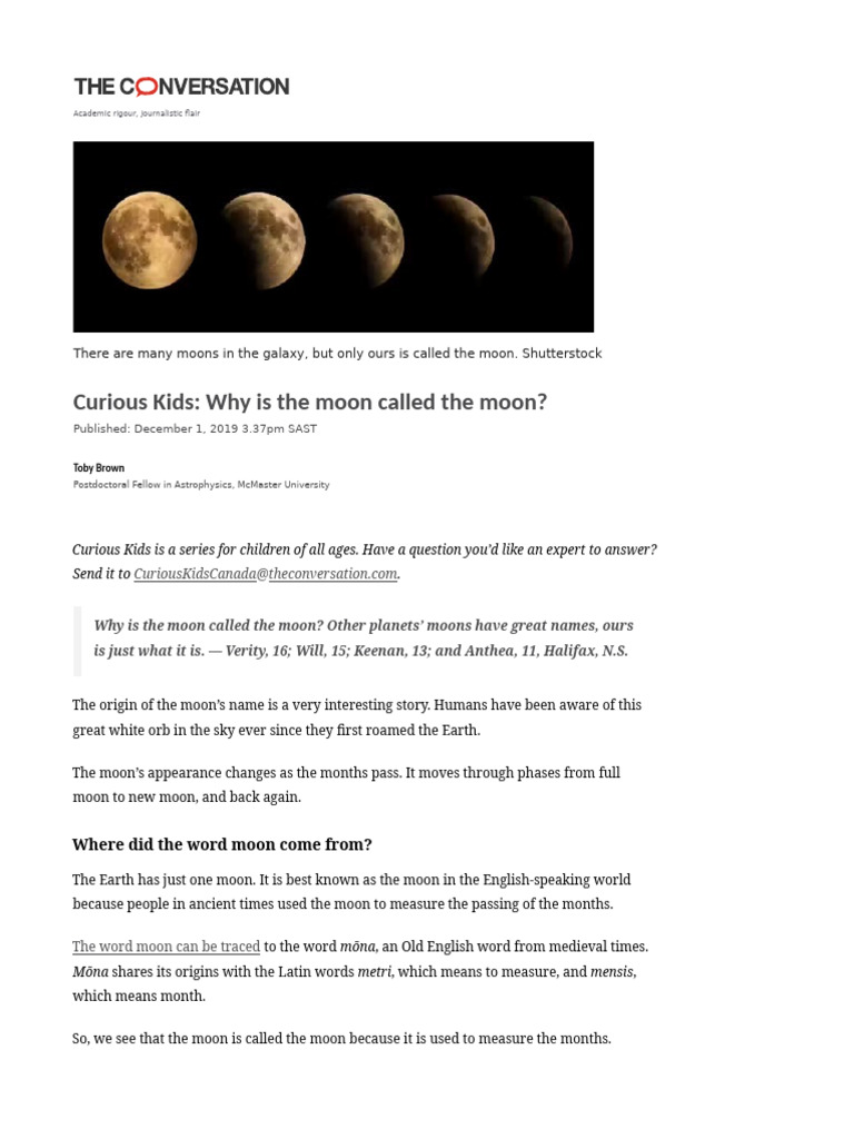 Curious Kids - Why Is The Moon Called The Moon | PDF | Natural ...