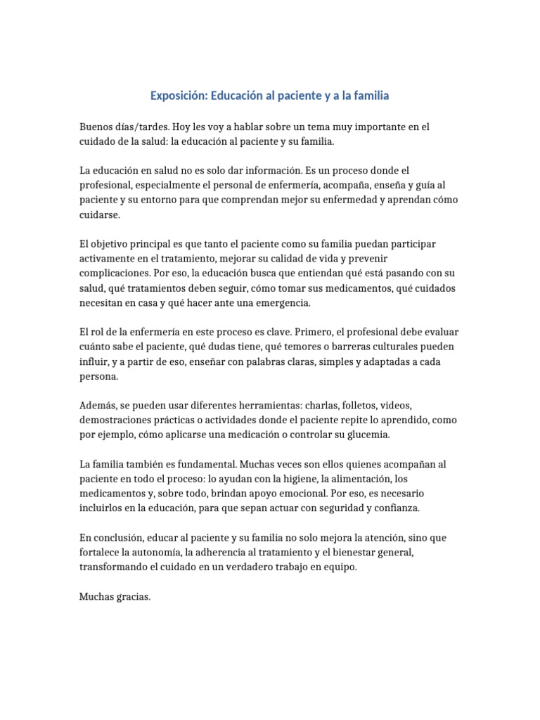 Exposición - Educación Al Paciente y A La Familia | PDF