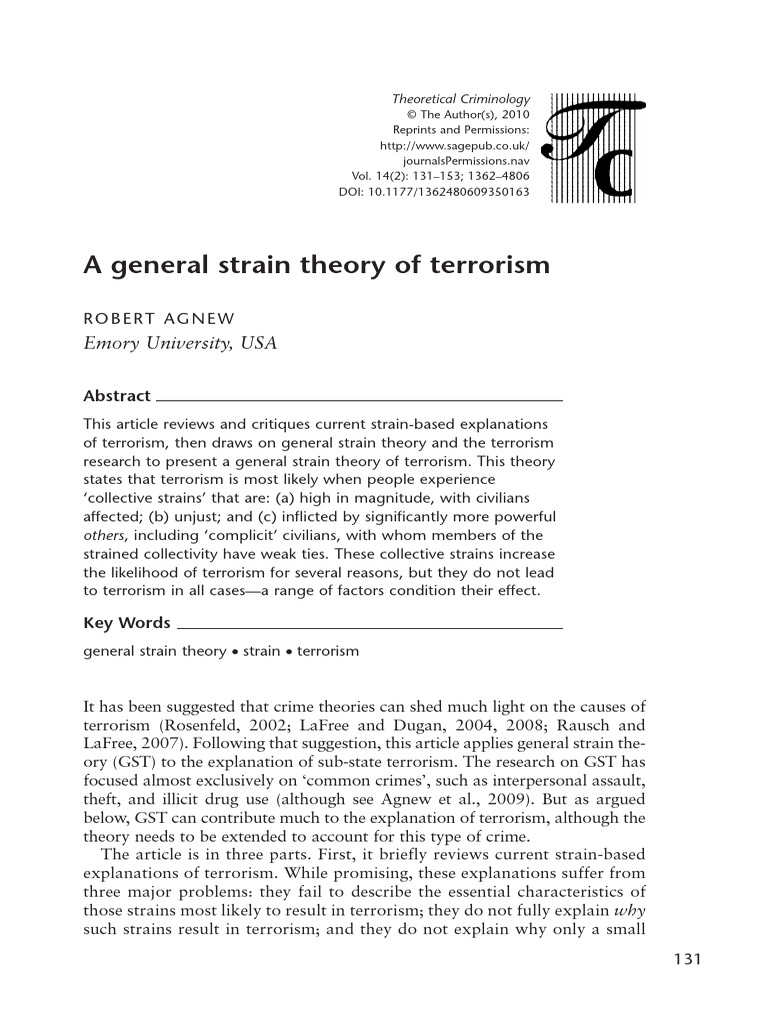 General Strain Theory of Terrorism | PDF | Crimes | Crime & Violence