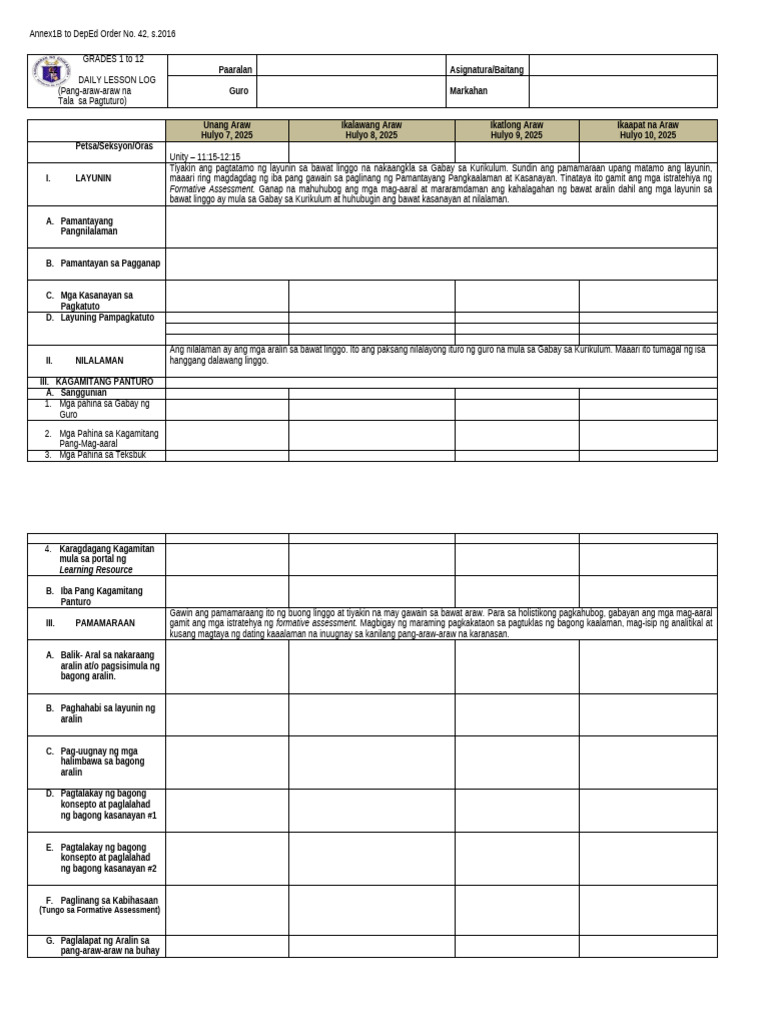DLL Template Filipino FINAL | PDF