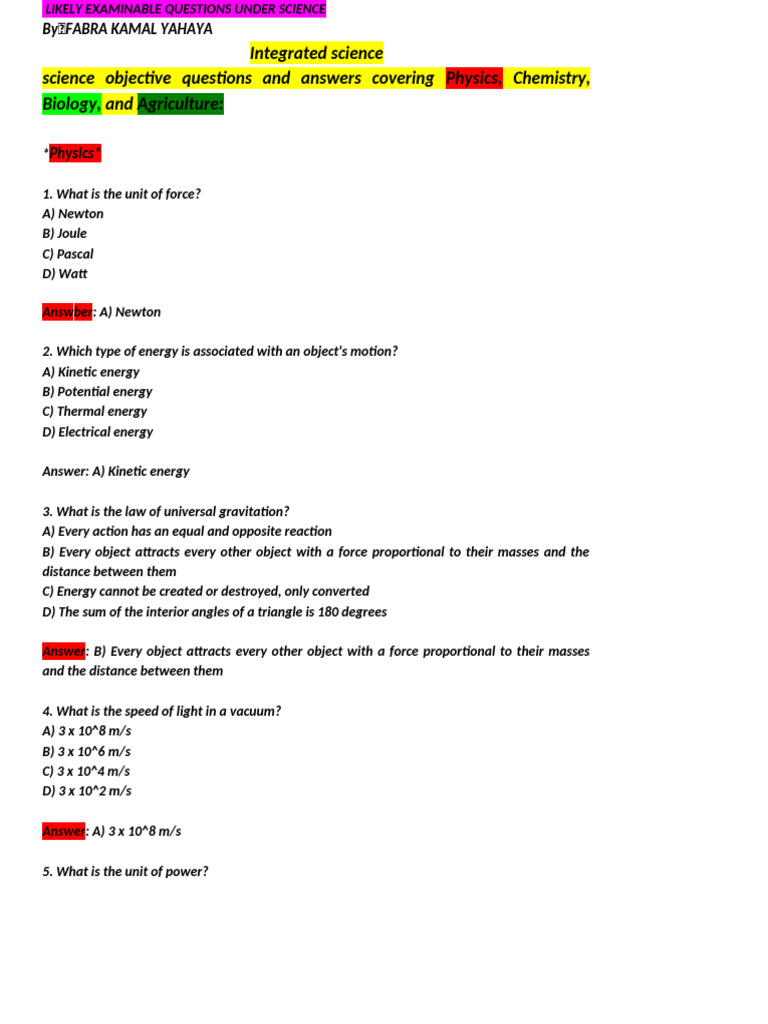 Likely Science Examinable Questions | PDF | Osmosis | Chemical Compounds