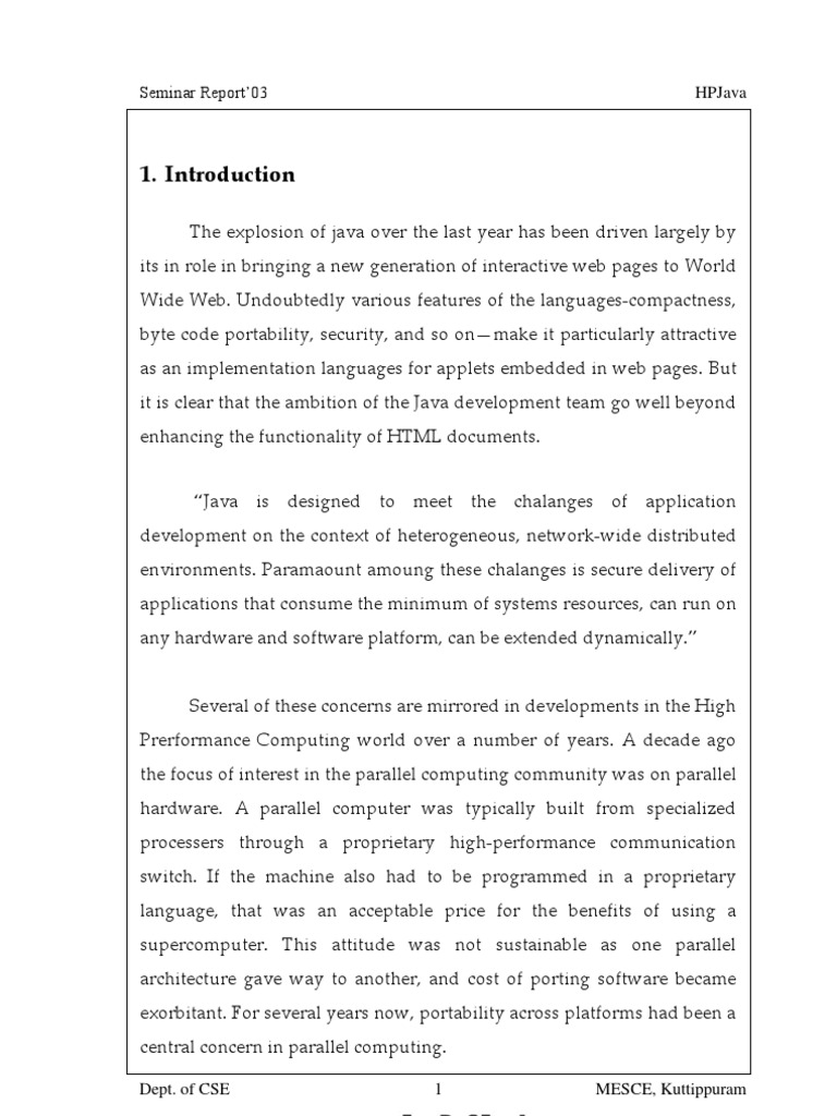 HPJava Seminar Report | PDF | Array Data Type | Parallel Computing