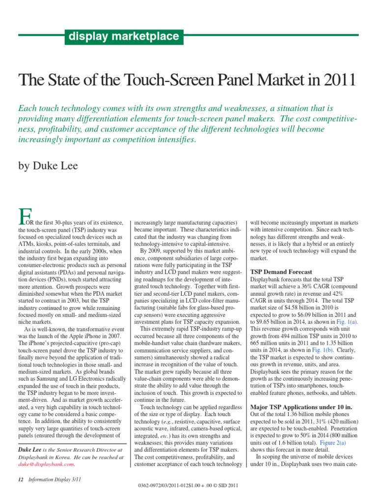 March 2011 ID State of The Touch Screen Market | PDF | Touchscreen | I ...