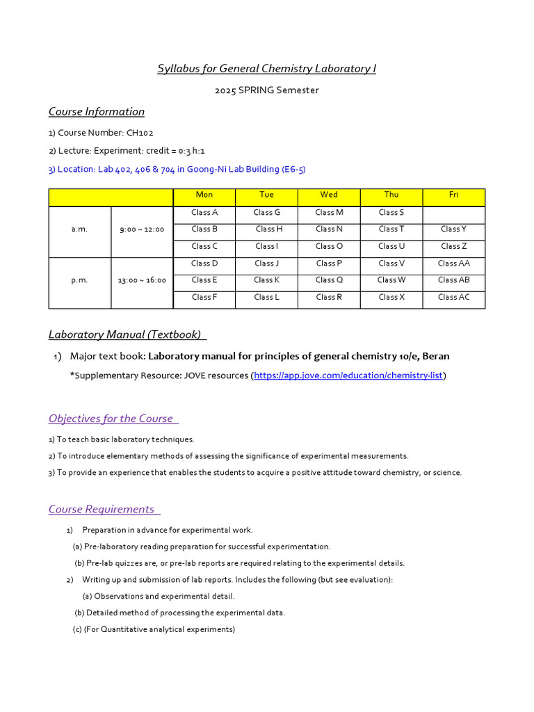 2025 SPRING Gen Chem Lab I (CH102) Syllabus | PDF | Turnitin | Plagiarism