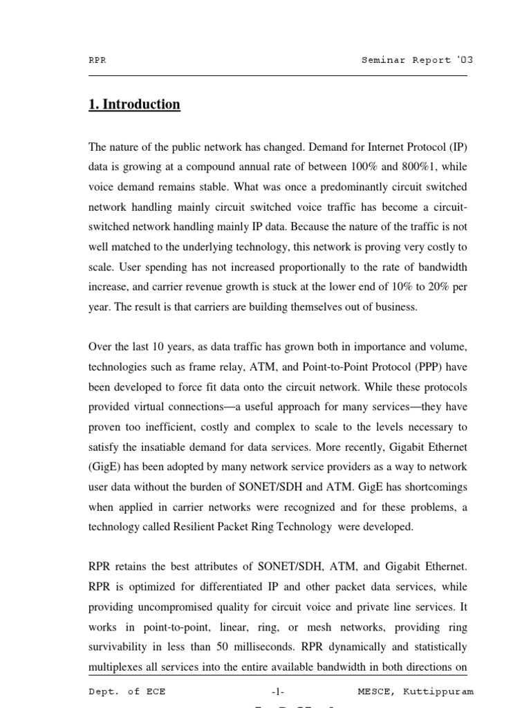 RESILIENT PACKET RING Networks Seminar Report | PDF | Quality Of Service | Network Packet