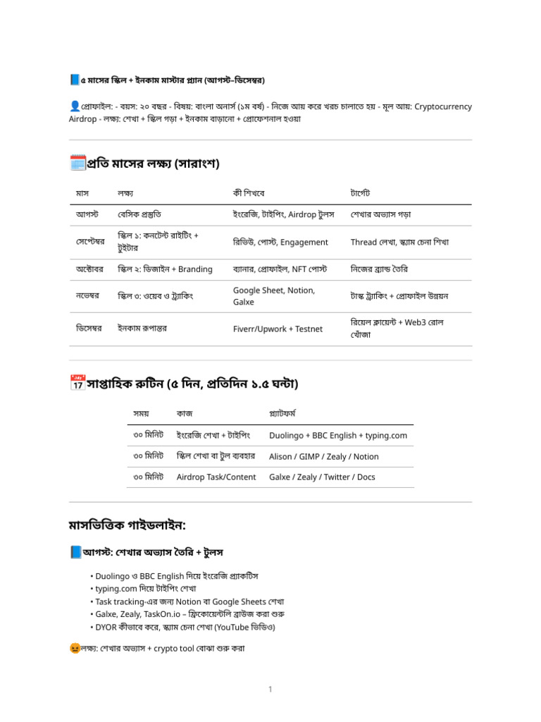 5 Month Skill Income Plan | PDF