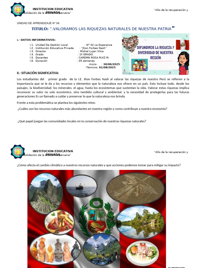Riquezas Naturales del Perú en Educación | PDF | Aprendizaje | Diente