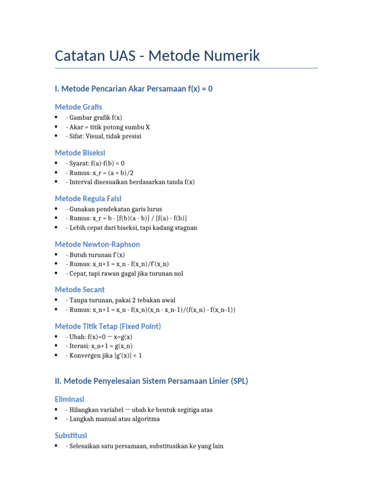 Metode Numerik untuk UAS Matematika | PDF