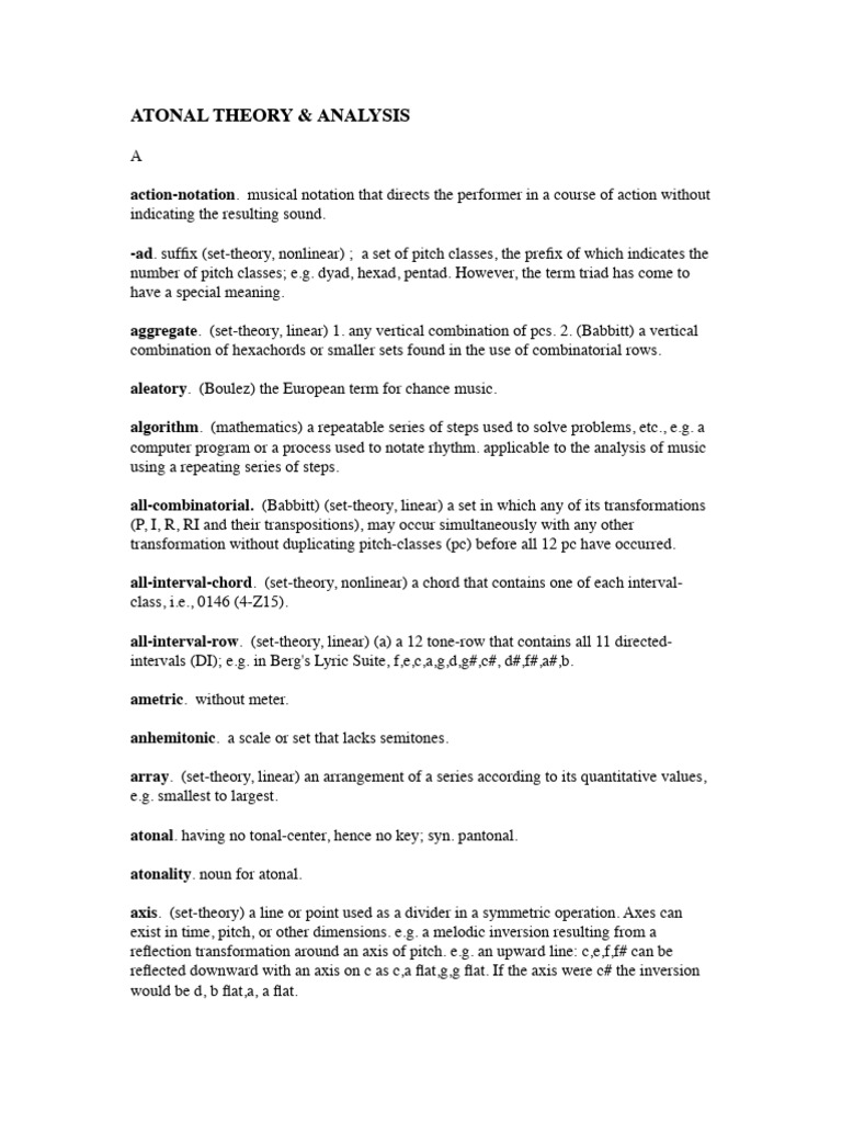 Atonal Theory and Set Theory Concepts | PDF | Interval (Music) | Harmony