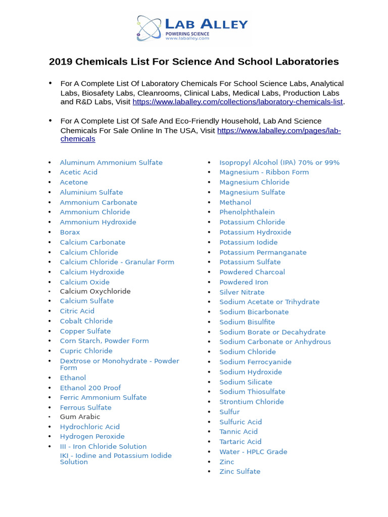Laboratory Chemicals List 2019 | PDF | Sulfate | Sodium