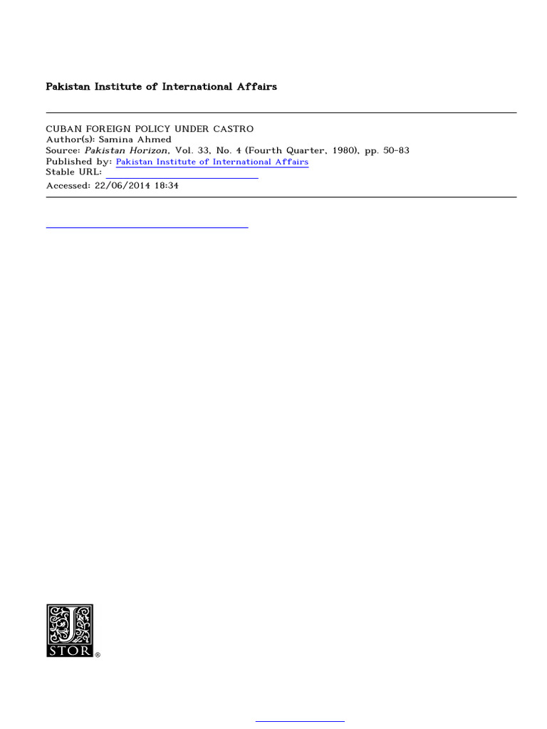 CUBAN FOREIGN POLICY UNDER CASTRO - Samina Ahmed - Pakistan Horizon, #4 ...