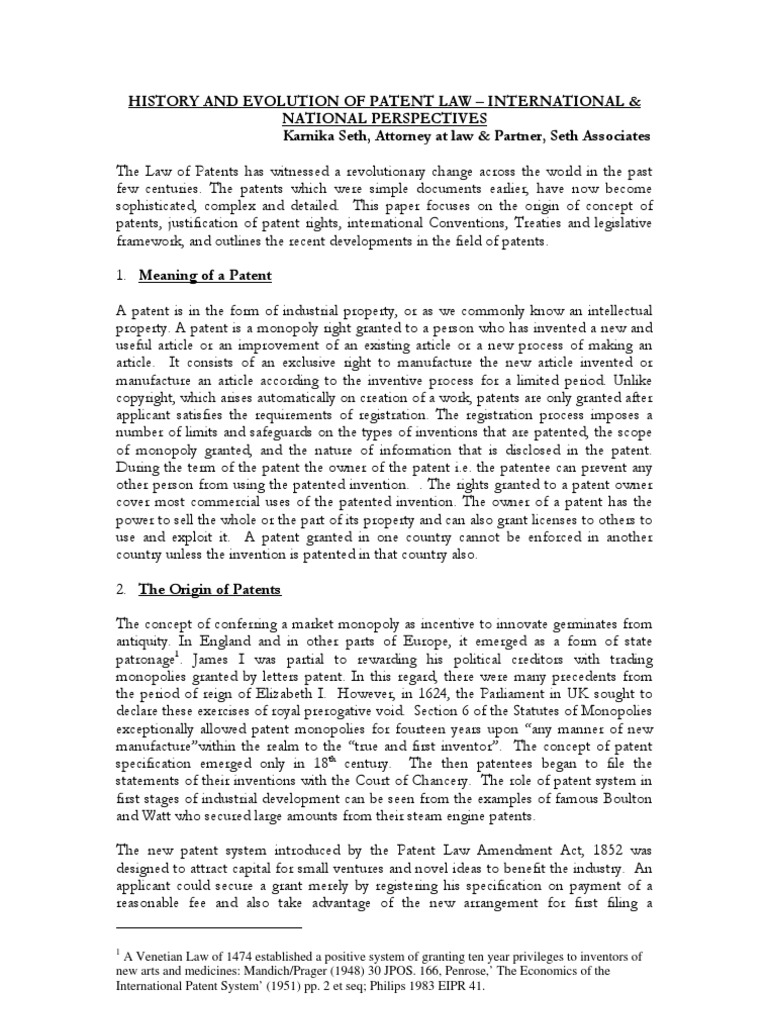 Evolution of Patent Law History | PDF | Patent | Invention