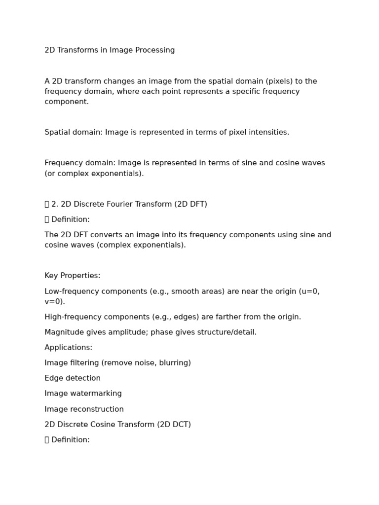 transorms in image processing | PDF | Discrete Fourier Transform | Digital Signal Processing
