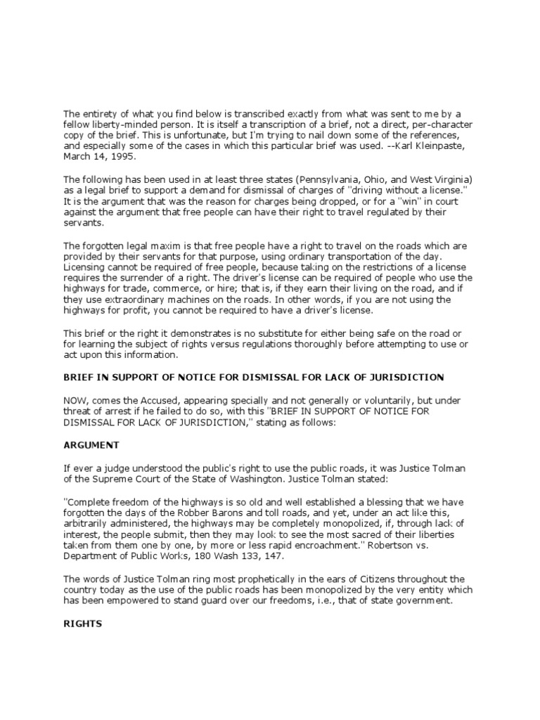 Right to Travel Without a License | PDF | United States Constitution ...