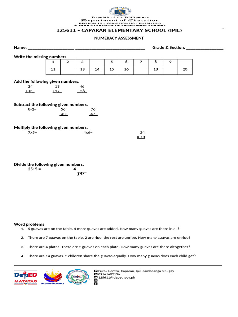 Numeracy Assessment | PDF