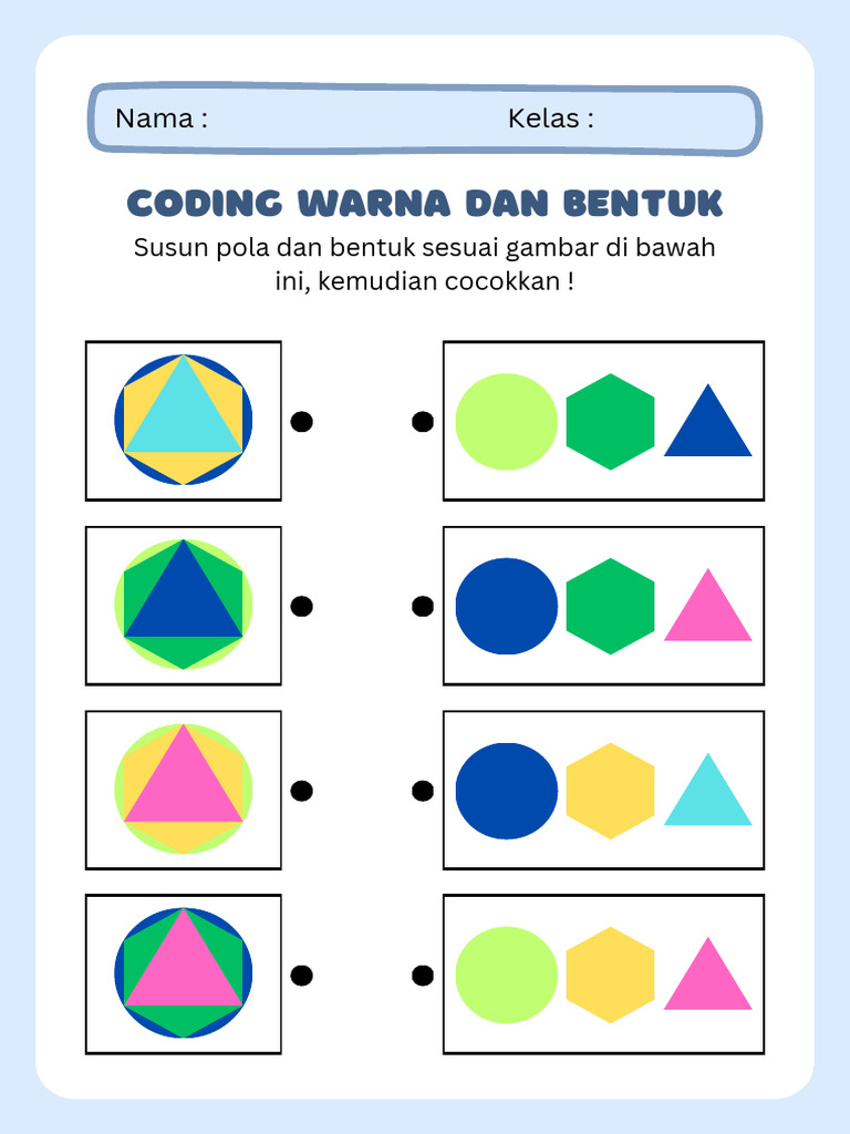 Lembar Kerja Coding Bentuk Dan Warna Biru Ilustratif | PDF