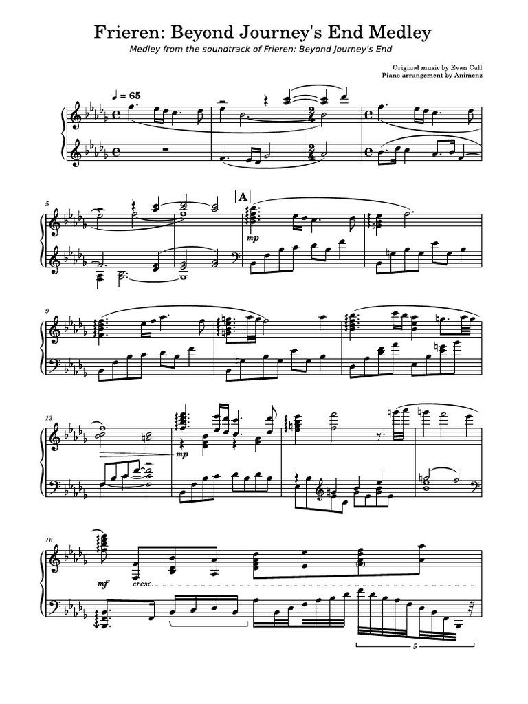Original Music by Evan Call - Piano Arrangement by Animenz - Frieren ...