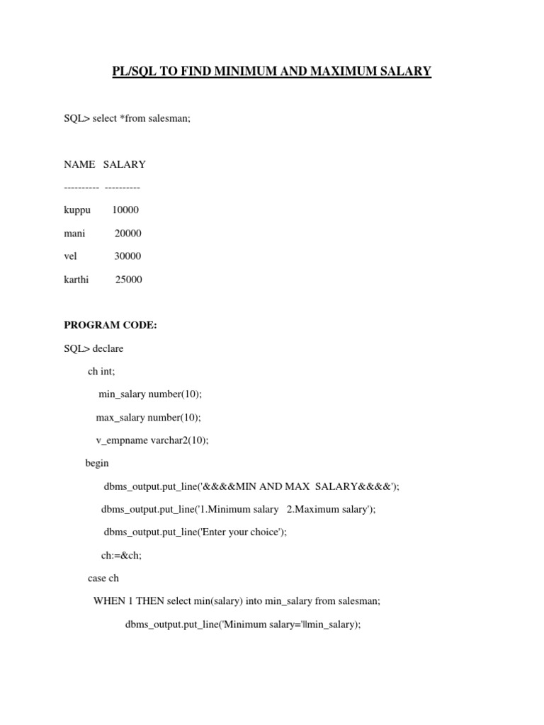 PL/SQL Salary Query Guide | PDF | Computers