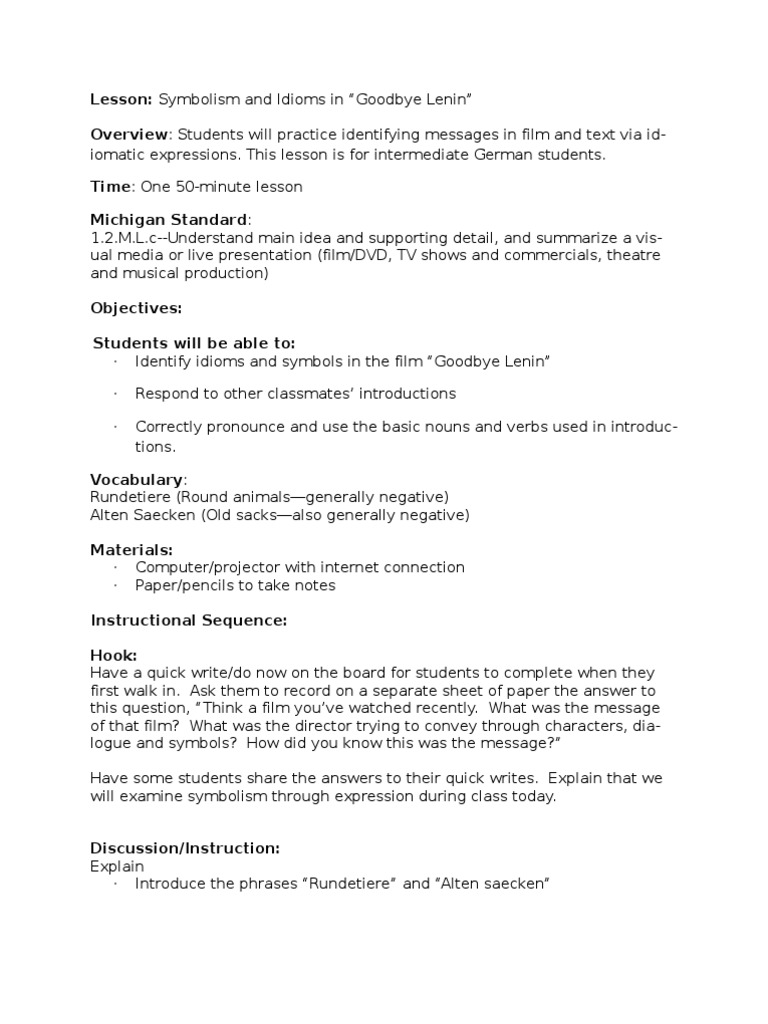 Symbolism and Idioms in Goodbye Lenin | PDF | Idiom | Communication
