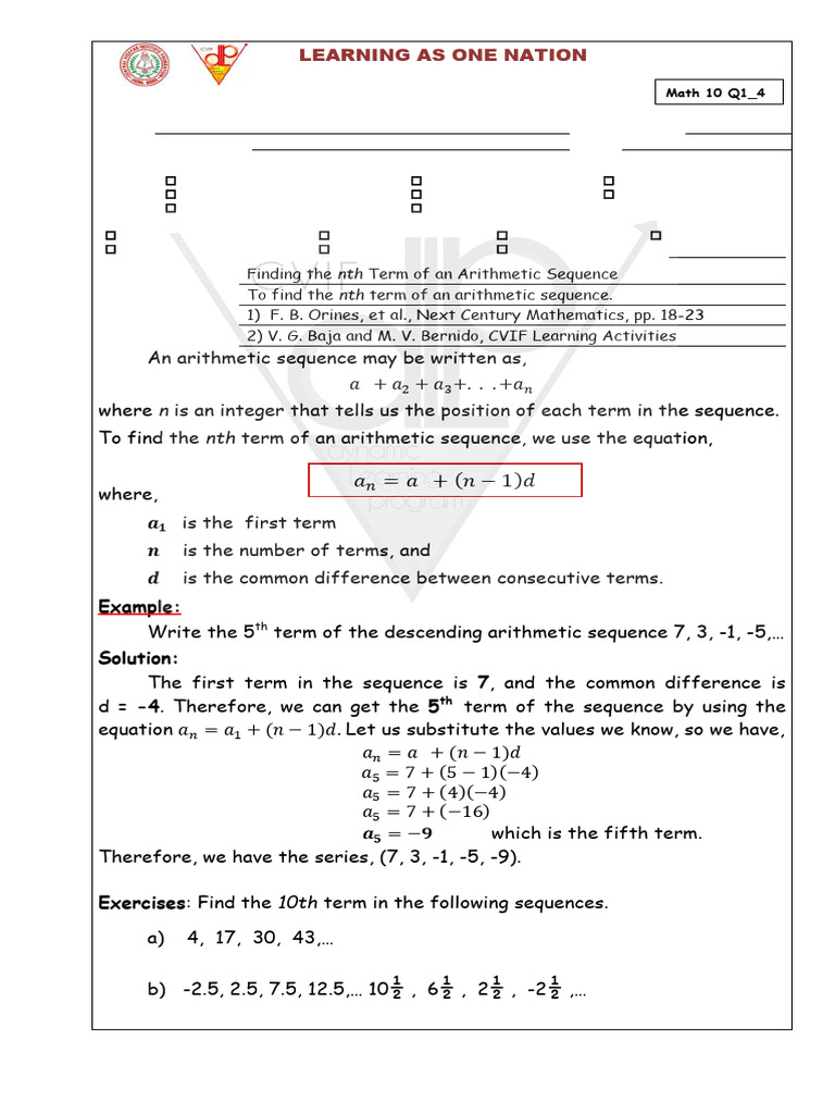 LAS - Finding The NTH Term of An Arithmetic Sequence | PDF ...