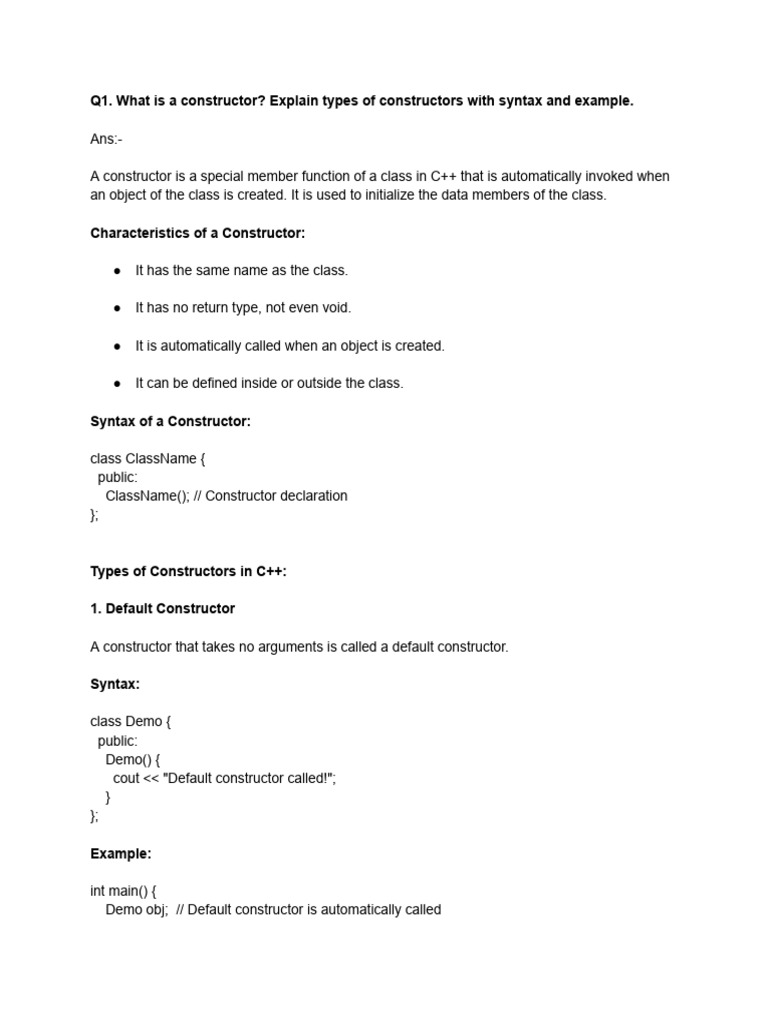 BCE MST-2 IMP Questions & Answers | PDF | Constructor (Object Oriented ...