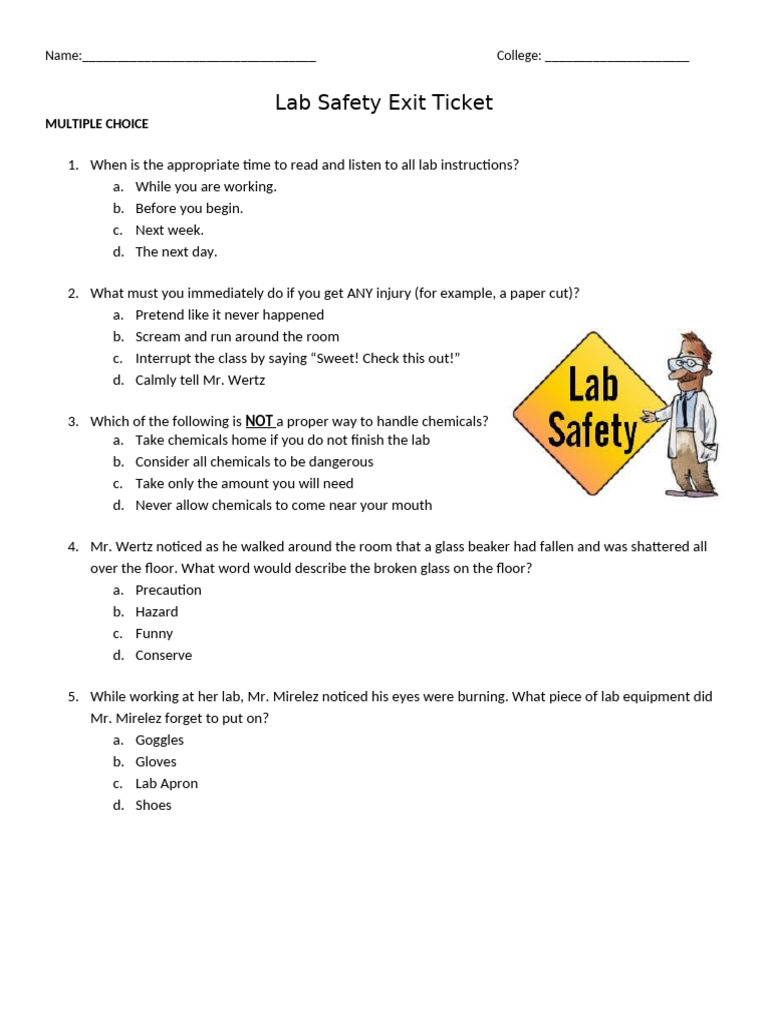 1.1 Lab Safety Exit Ticket | PDF