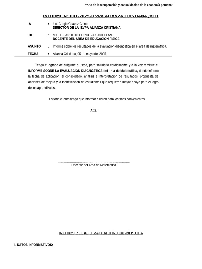 Informe De Evaluacion Diagnostica Matemática 2025 Pdf Enseñando 5607