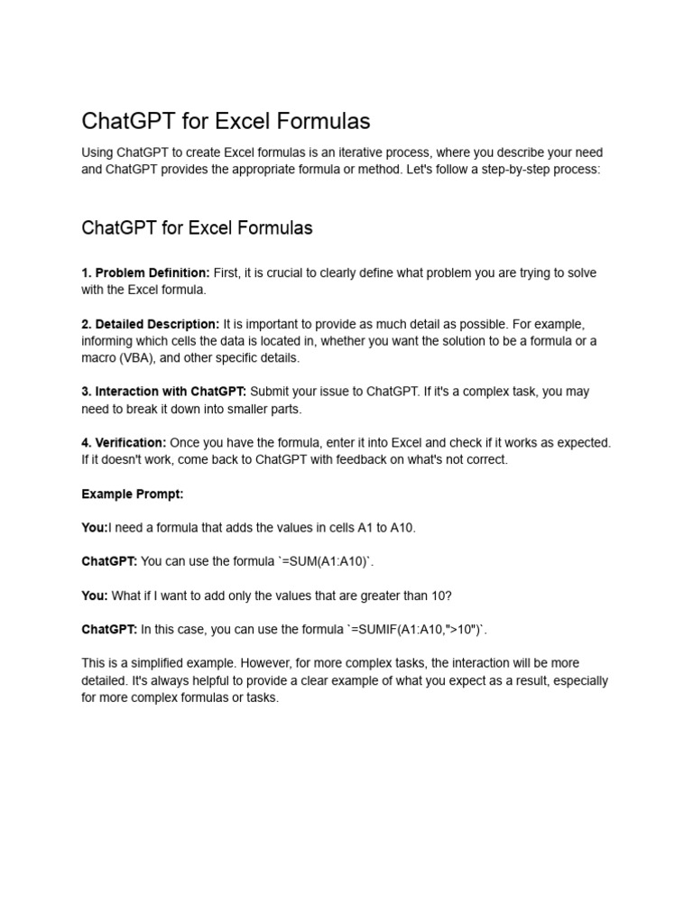 ChatGPT For Excel Formulas | PDF
