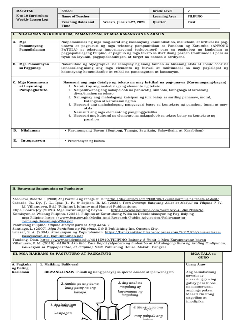 Fil 7 - DLL - Q1 - W2 | PDF