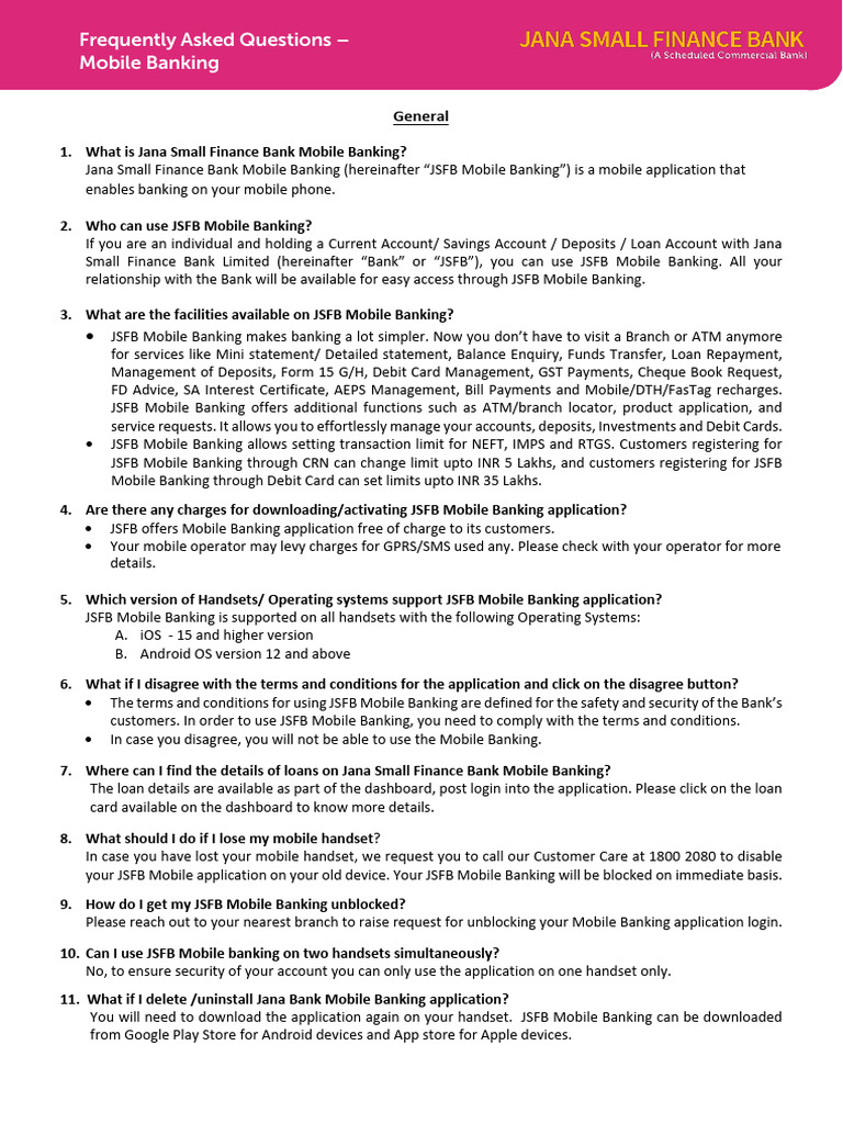 JSFB Mobile Banking: Registration & FAQs | PDF | Banks | Transaction ...