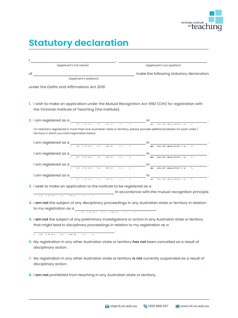 Statutory Declaration for Mutual Recognition | PDF | States And ...