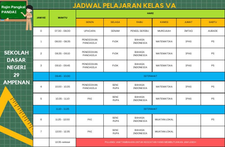 Salinan Dari Hijau Bergaris Tabel Jadwal Pelajaran Sekolah Dasar Kelas VI | PDF
