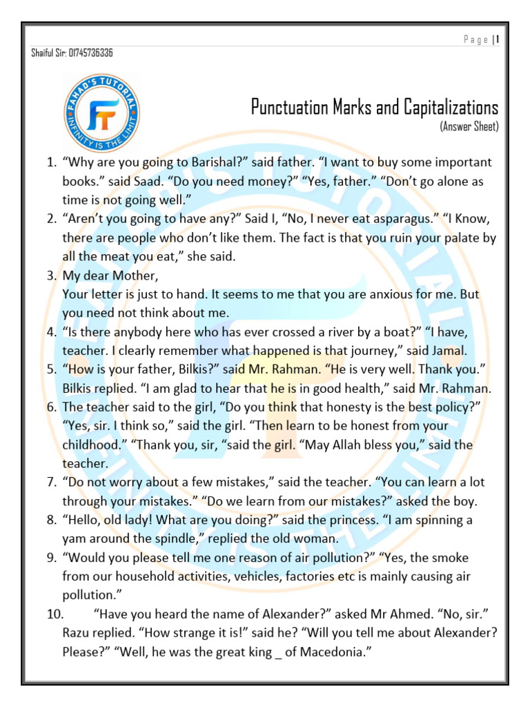 Punctuation Marks in Dialogue Examples | PDF