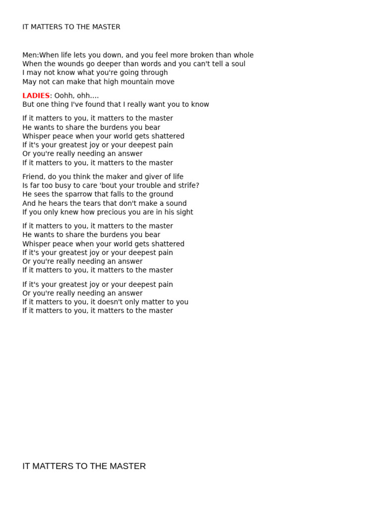 It Matters to the Master | PDF