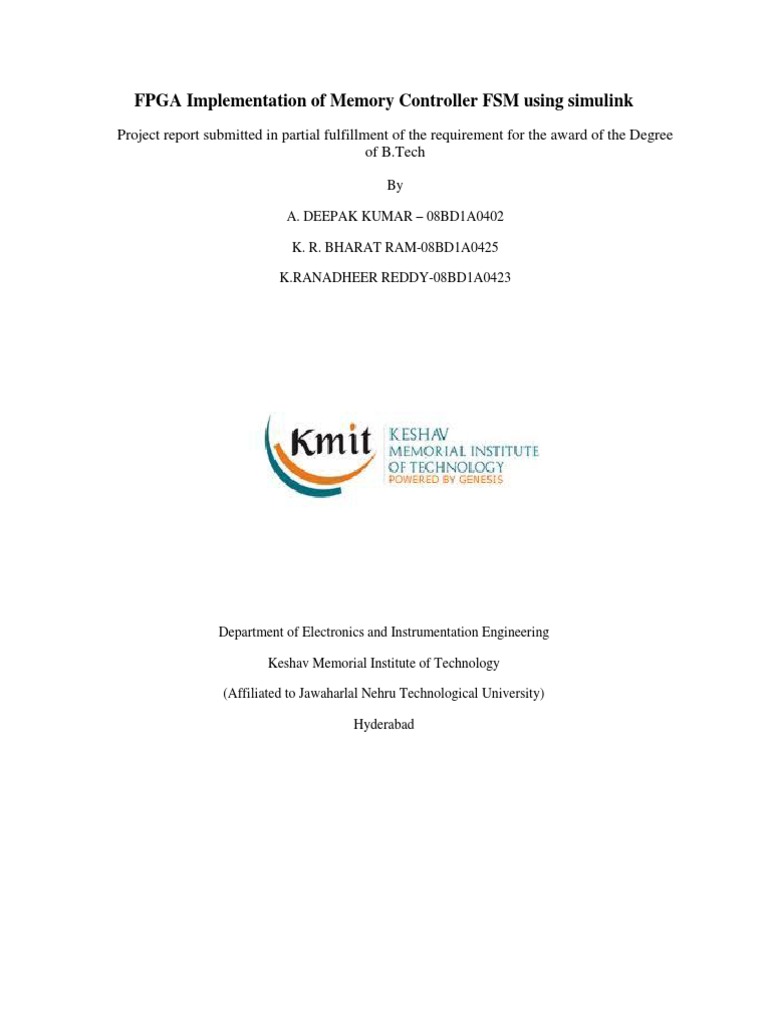 Fpga Implementation Of Memory Controller Fsm Using Simulink2 Pdf Matlab Hardware