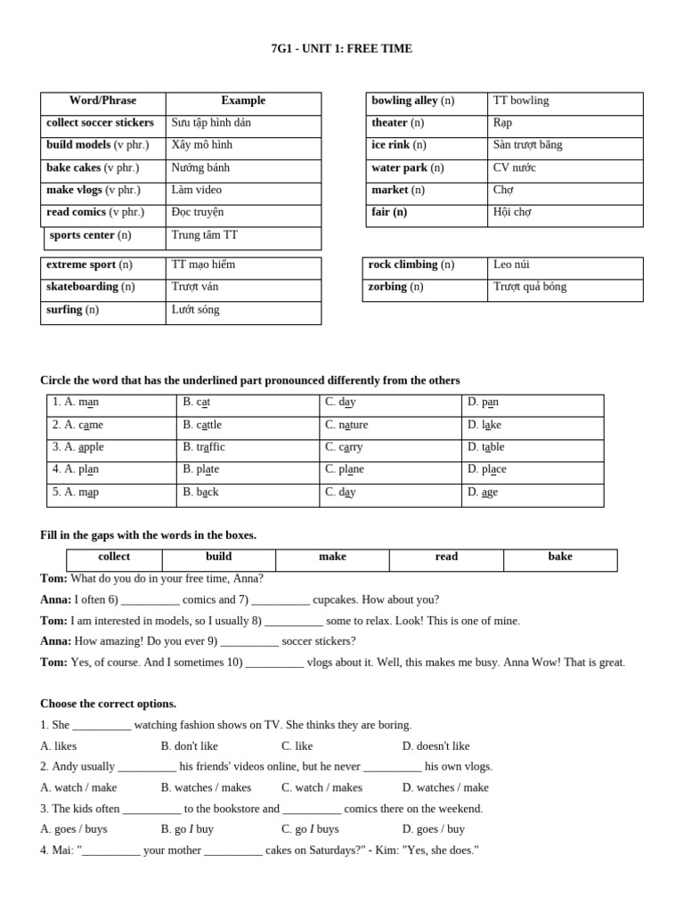 B I Dư NG Anh 7 I-Lsw7 Unit 1.free Time | PDF
