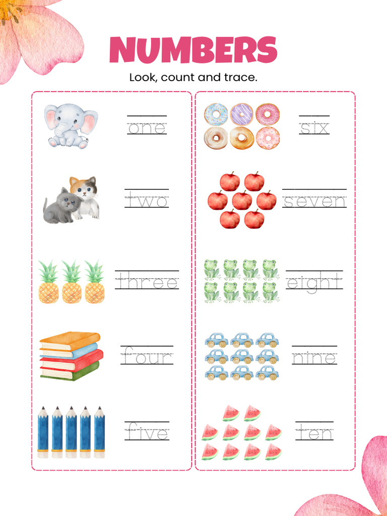 Tracing Numbers 1 To 10 English Worksheet in Colorful Watercolor Style ...