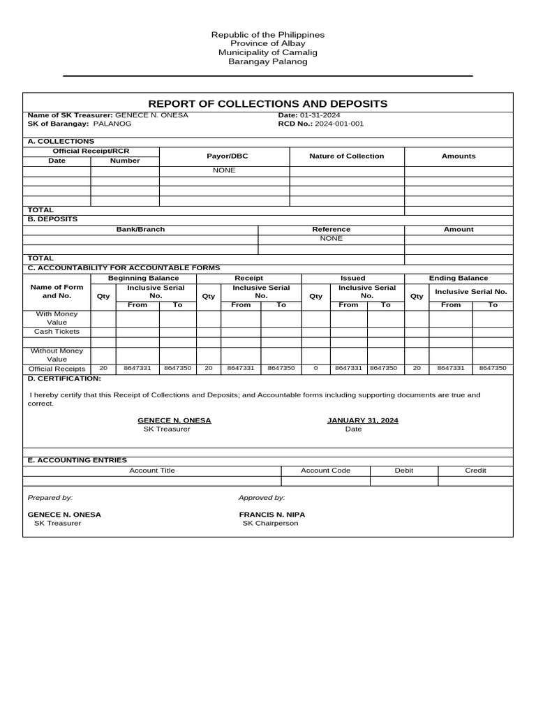 SK Collections and Deposits Report | PDF | Payments | Accounting