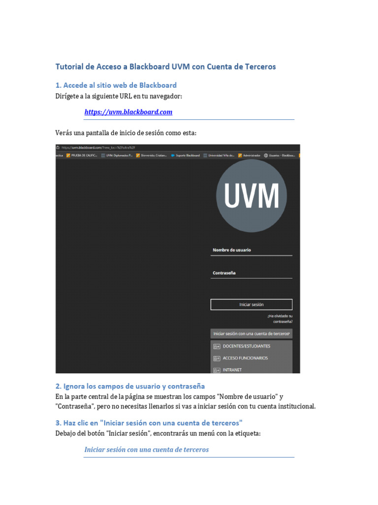 Tutorial Acceso Blackboard UVM | PDF