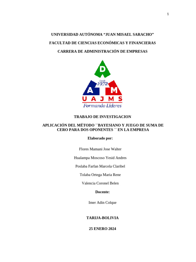 Trabajo de investigación y aplicación del metodos de toma de decisiones ...