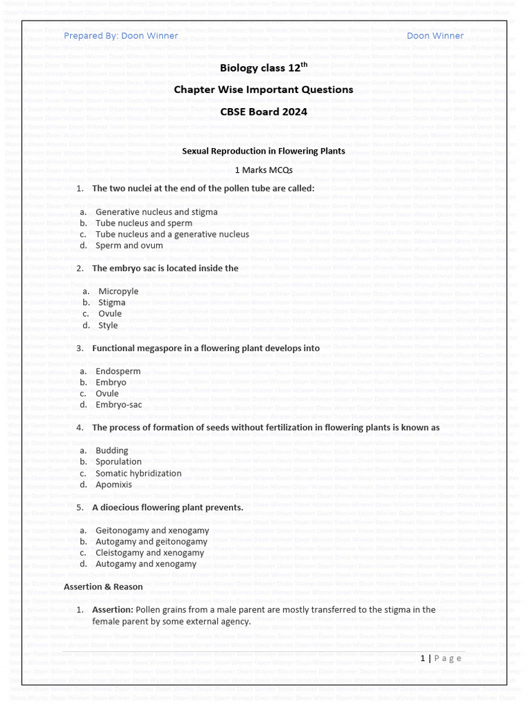 Class 12 Biology Chapter-wise Questions | PDF | Food Web | Dna