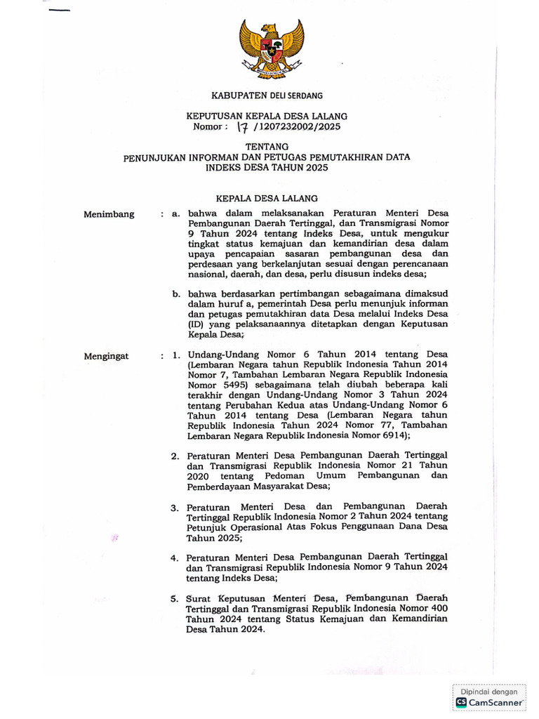 SK Penginputan Data Indeks Desa | PDF