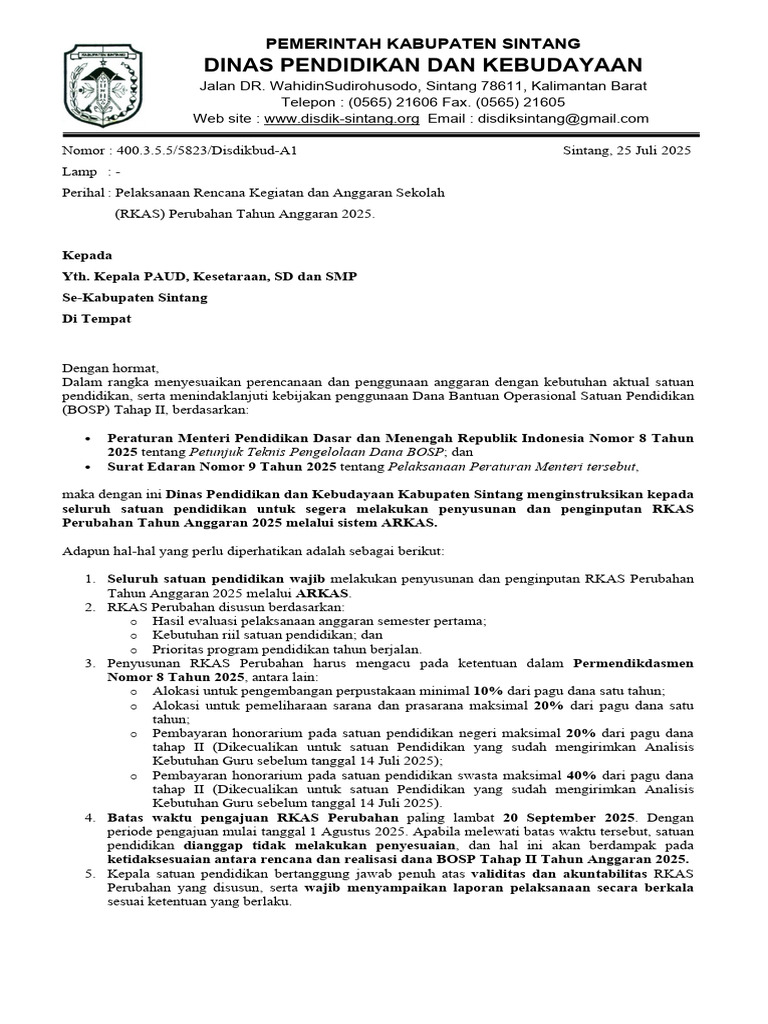 Edaran RKAS Perubahan 2025 | PDF