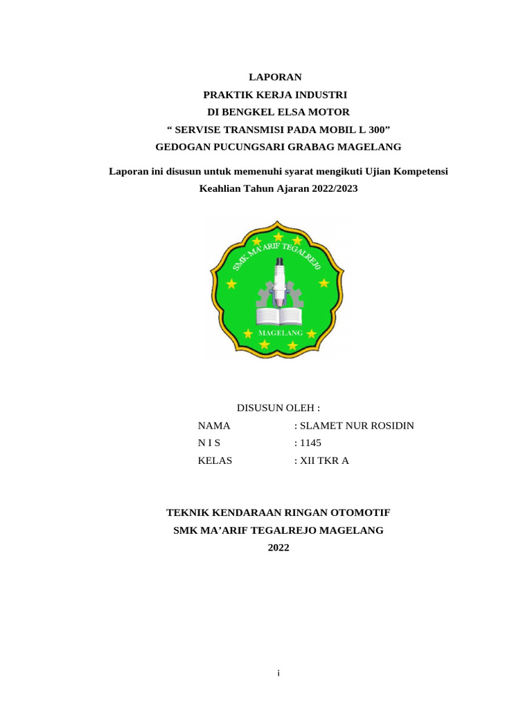 Contoh Cover Laporan PKL | PDF